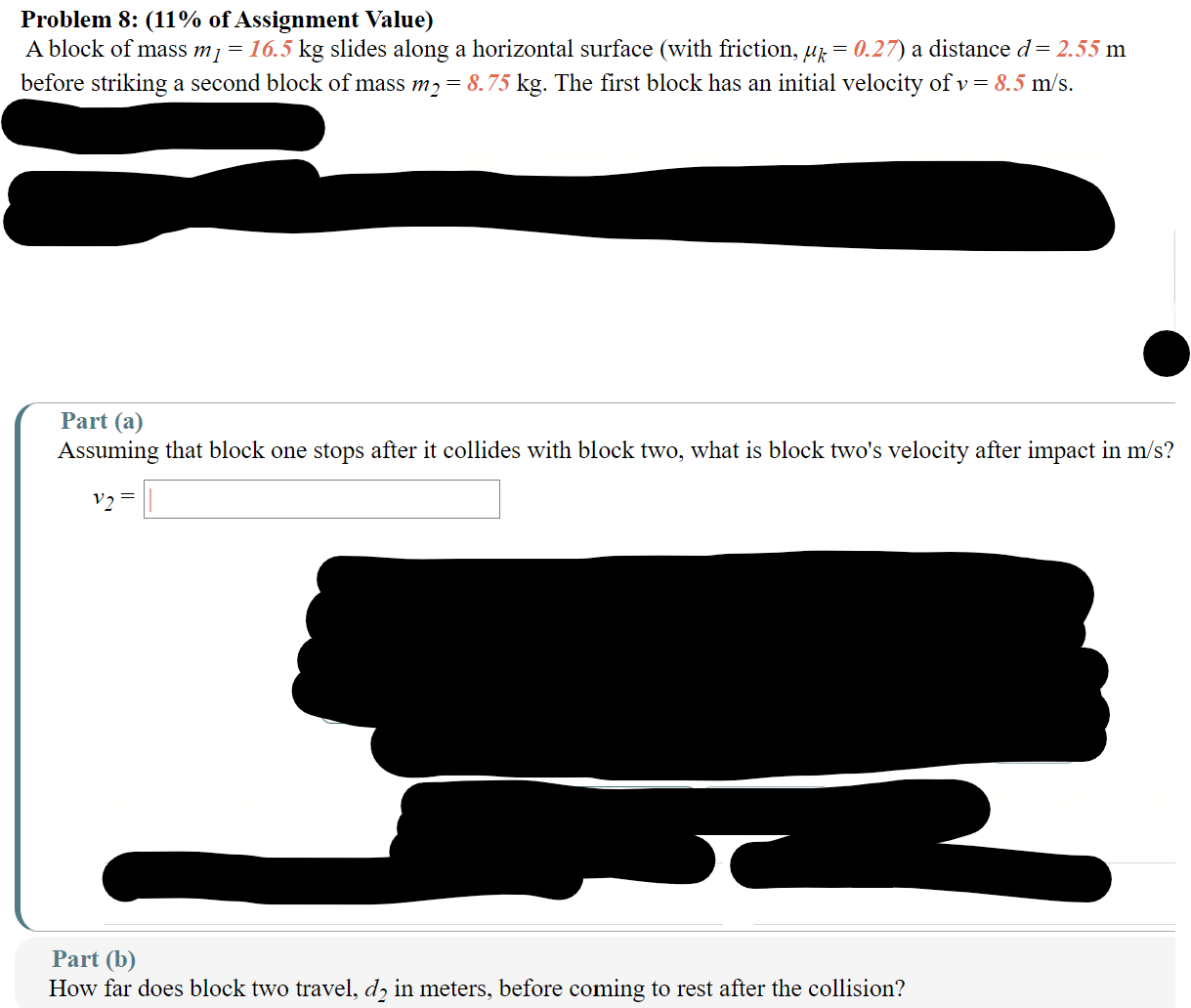 Solved Problem 8: (11% ﻿of Assignment Value)A block of mass | Chegg.com