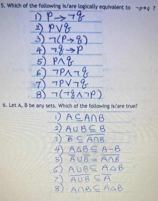 Solved 5. Which of the following is/are logically equivalent | Chegg.com