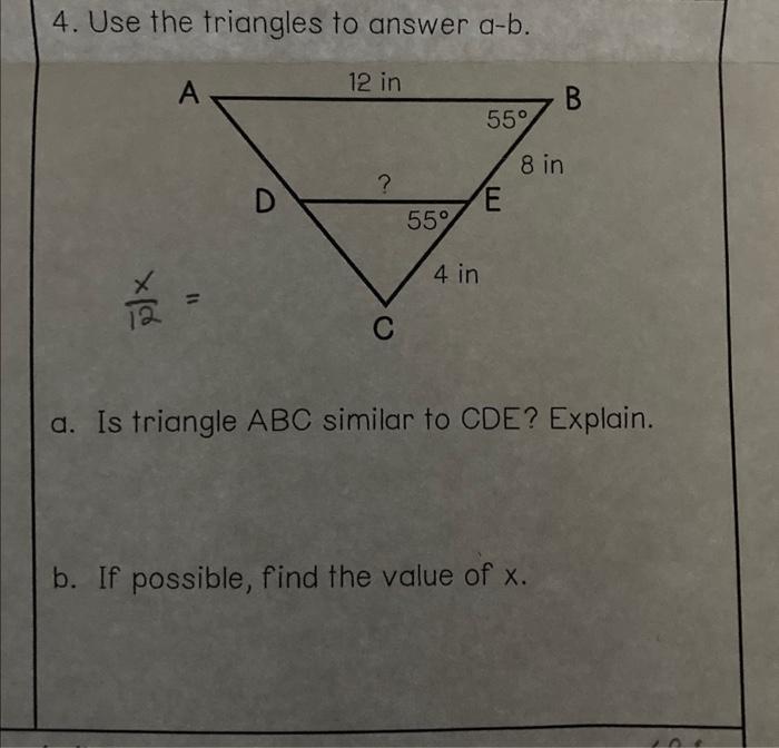 Solved 4. Use the triangles to answer a−b. a. Is triangle | Chegg.com
