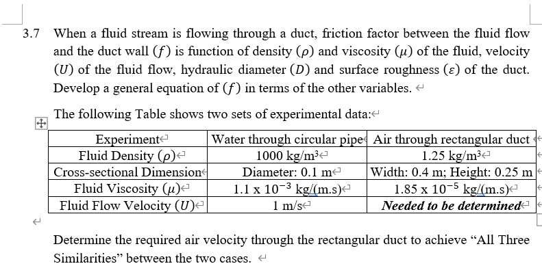 Solved 3.7 ﻿When a fluid stream is flowing through a duct, | Chegg.com