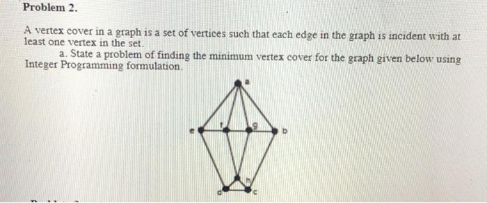 Solved Problem 2. A vertex cover in a graph is a set of | Chegg.com