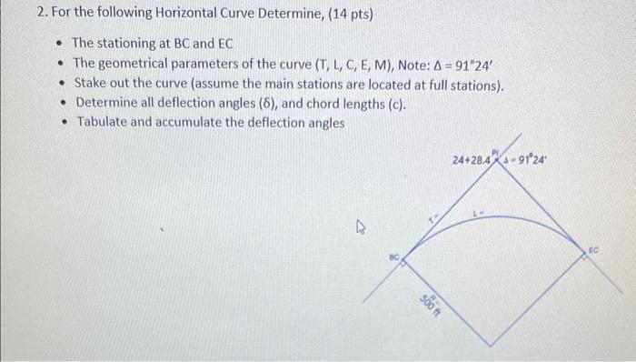 Solved 2. For the following Horizontal Curve Determine, (14 | Chegg.com