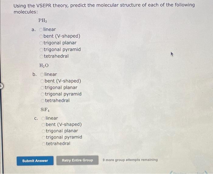 Solved Using the VSEPR theory, predict the molecular | Chegg.com