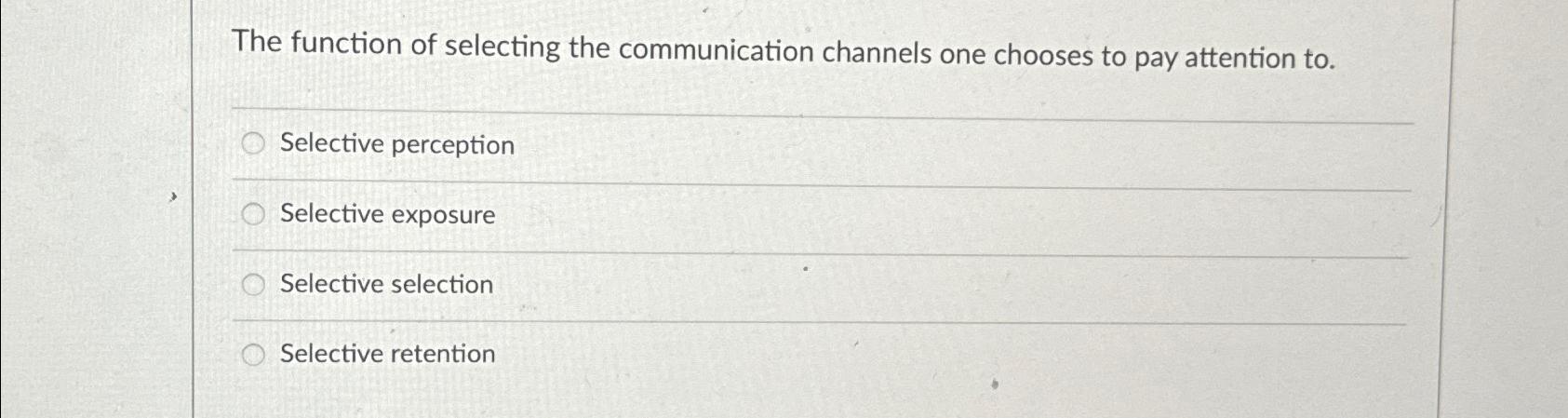 Solved The function of selecting the communication channels | Chegg.com