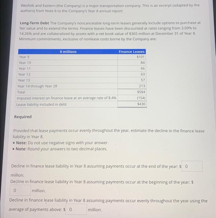 Solved Wesfolk and Eastern (the Company) is a major | Chegg.com