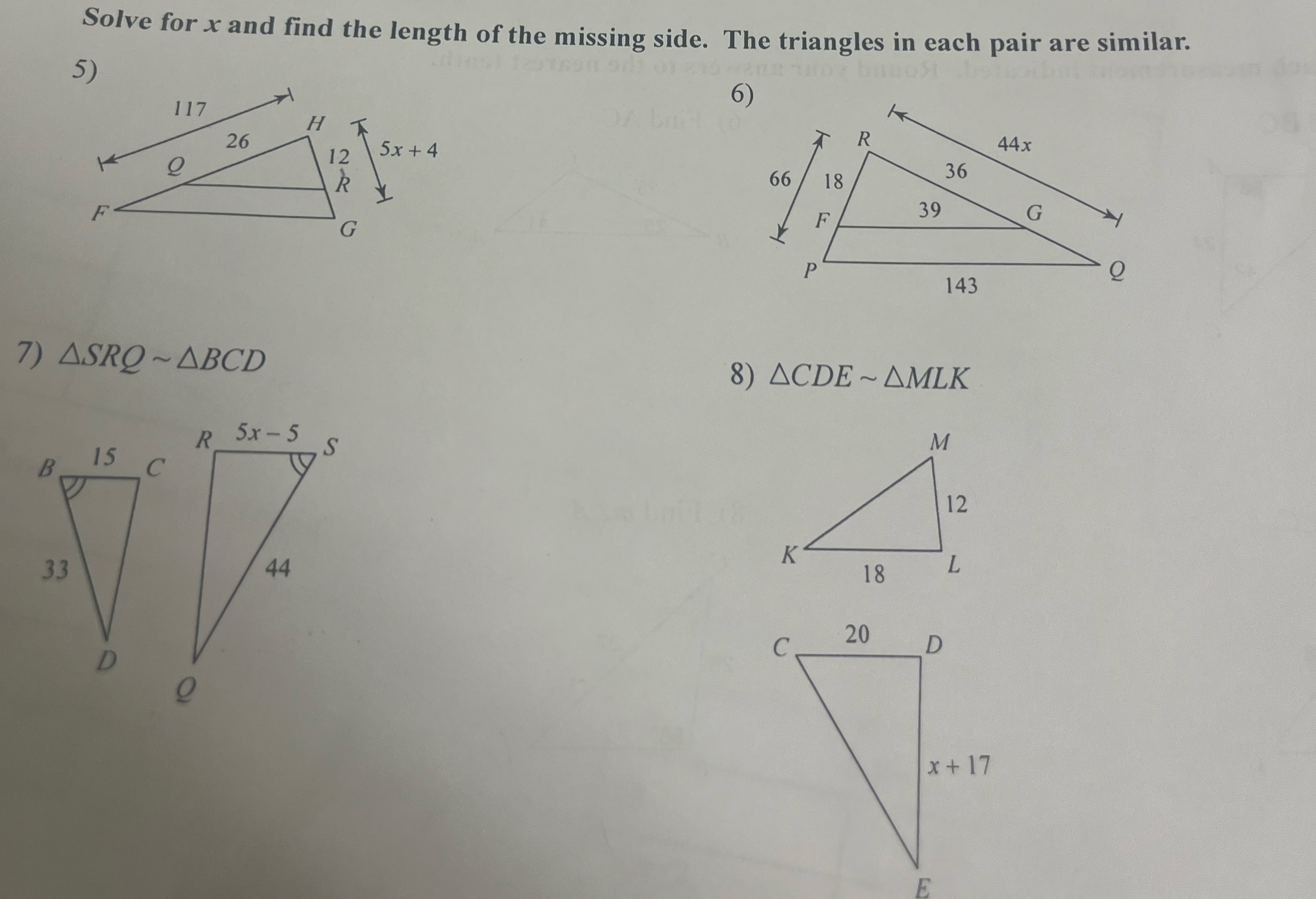 Solve for x ﻿and find the length of the missing side. | Chegg.com