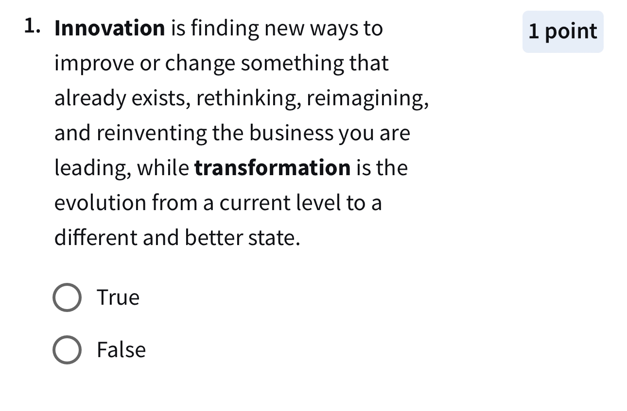 Solved Innovation is finding new ways to1 ﻿pointimprove or | Chegg.com