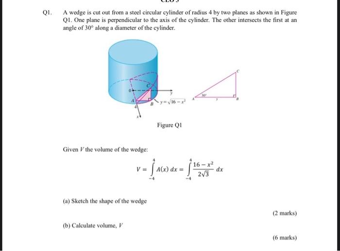 Solved QI. A wedge is cut out from a steel circular cylinder | Chegg.com