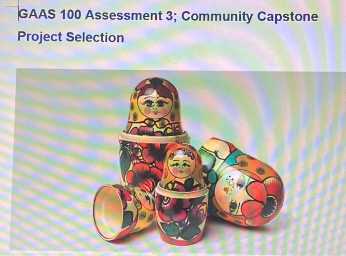 GAAS 100 Assessment 3; Community Capstone Project | Chegg.com