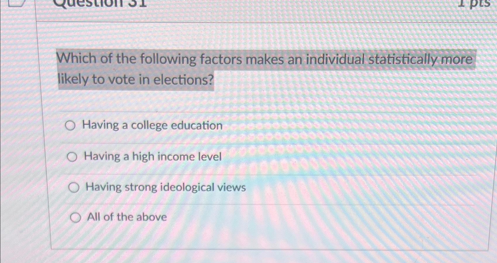 Solved Which of the following factors makes an individual | Chegg.com