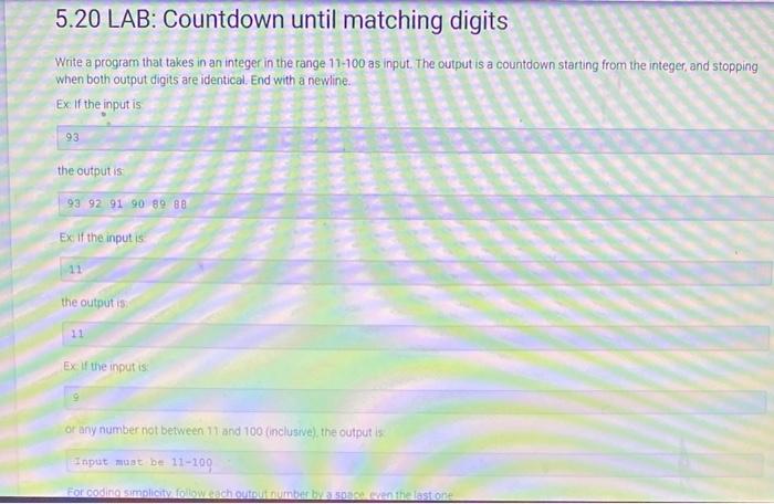 Solved 520 Lab Countdown Until Matching Digits Write A 