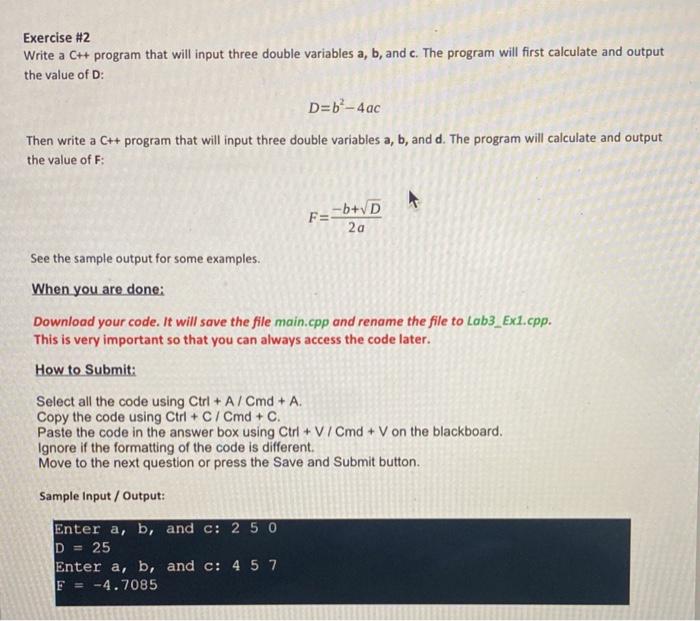 Exercise \#2 Write a C++ program that will input | Chegg.com
