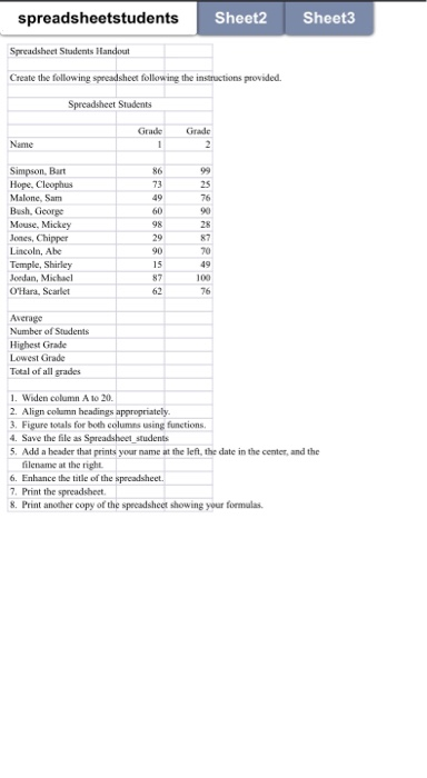 Solved spreadsheetstudents Sheet2 Sheet3 Spreadsheet | Chegg.com