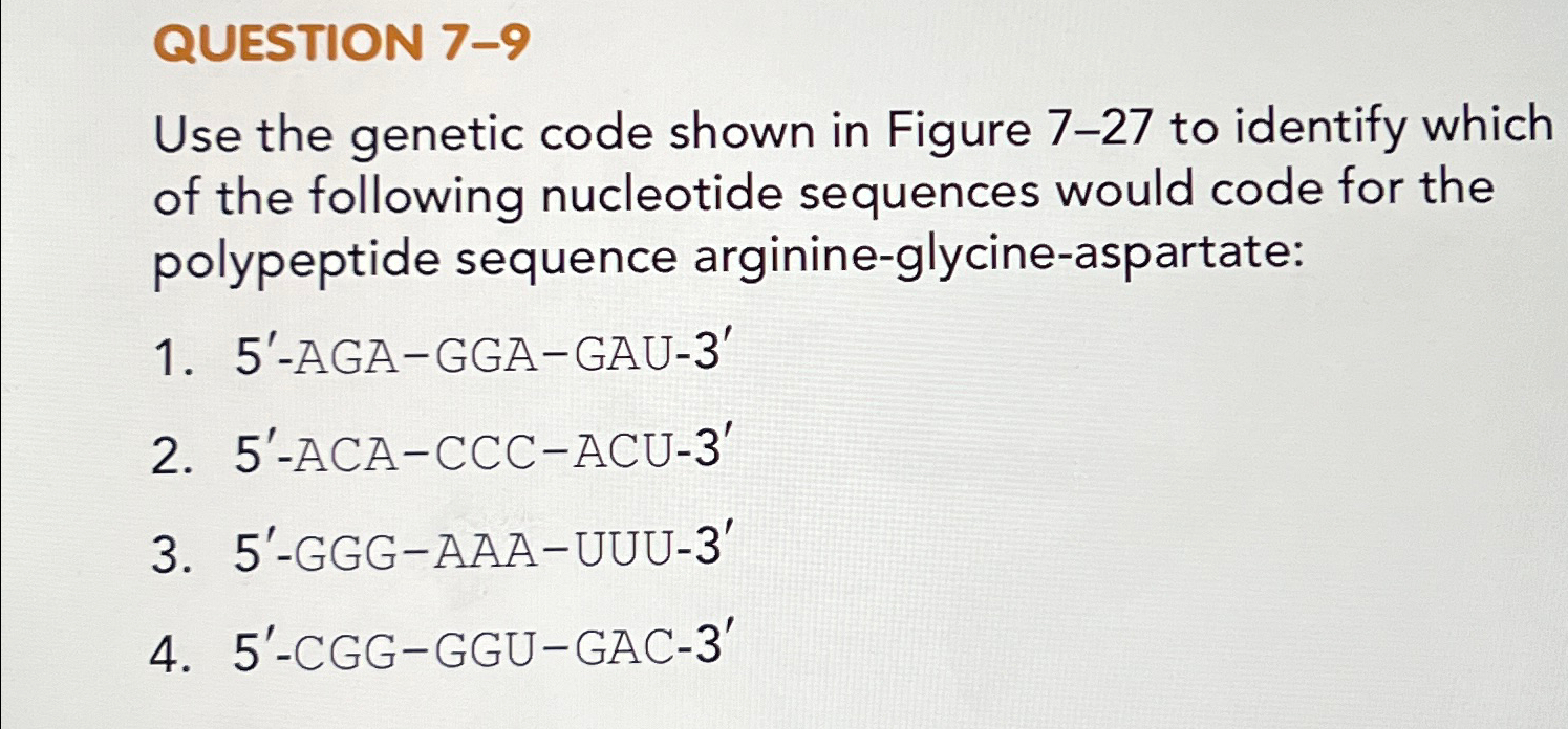 Solved QUESTION 7-9Use the genetic code shown in Figure 7-27 | Chegg.com