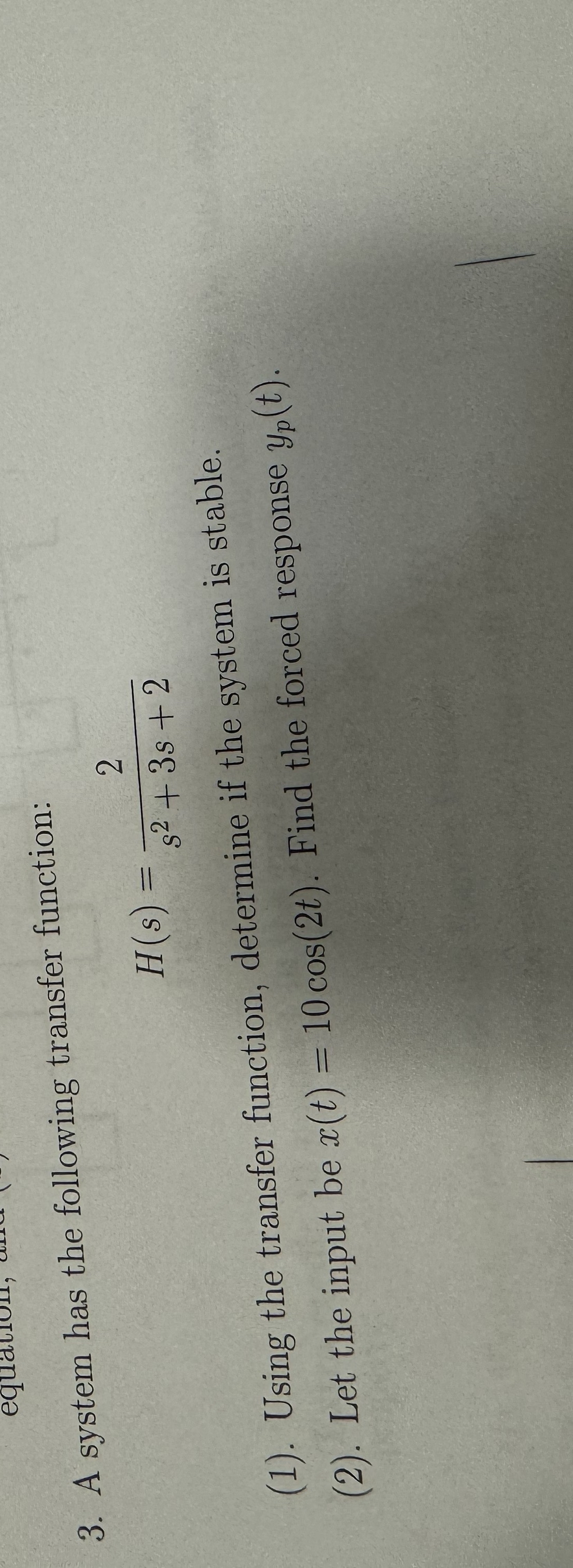 Solved A system has the following transfer | Chegg.com