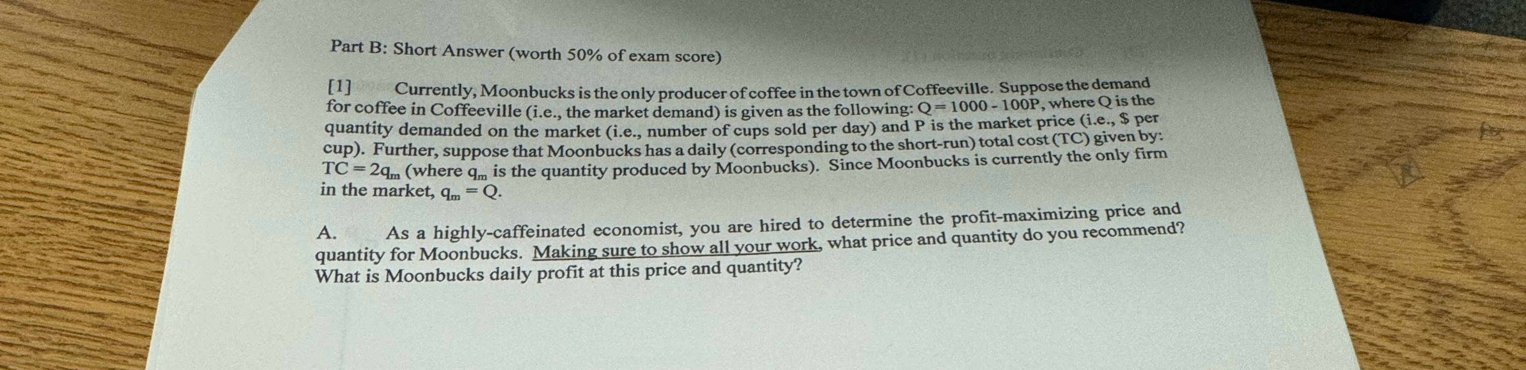 Solved Part B: Short Answer (worth 50% ﻿of exam score)[1] | Chegg.com