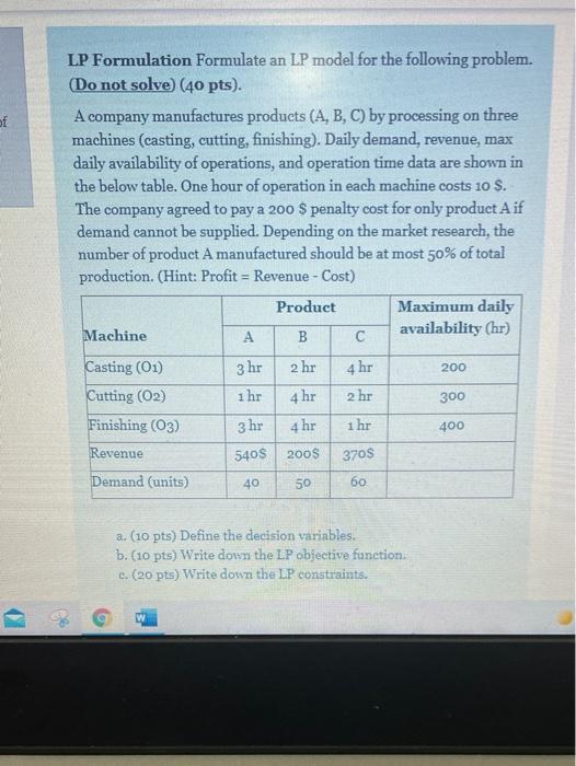 Solved Of Lp Formulation Formulate An Lp Model For The