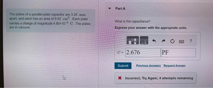 Solved The piates of a parallel-plate capacitor are 3.28 mm | Chegg.com