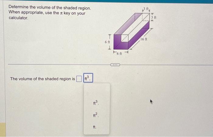 Solved Determine the volume of the shaded region. When | Chegg.com