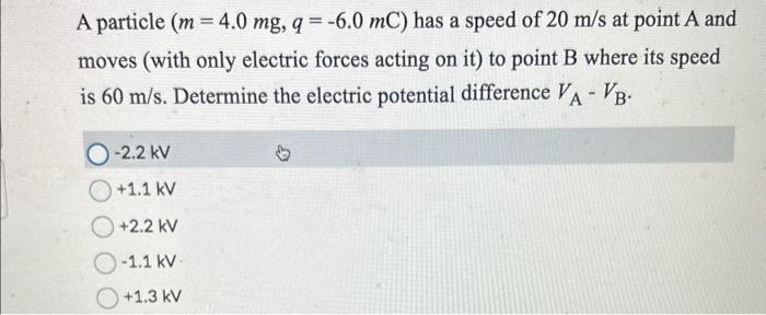 Solved A particle (m=4.0mg,q=−6.0mC ) has a speed of 20 m/s | Chegg.com
