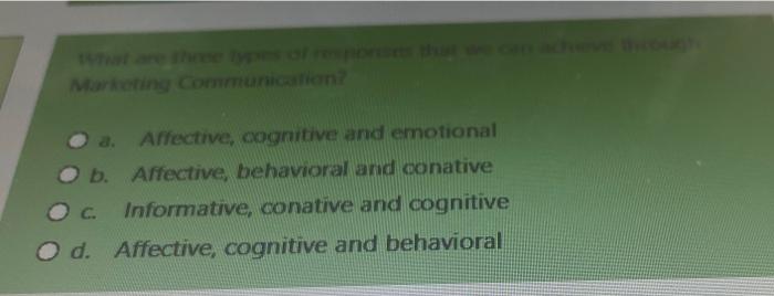 Solved Marketing Communication? Affective, cognitive and | Chegg.com