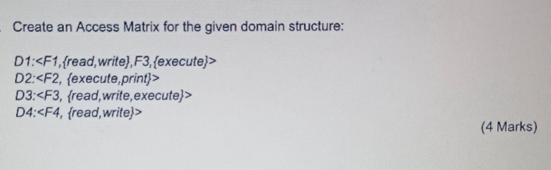 Solved Create an Access Matrix for the given domain | Chegg.com