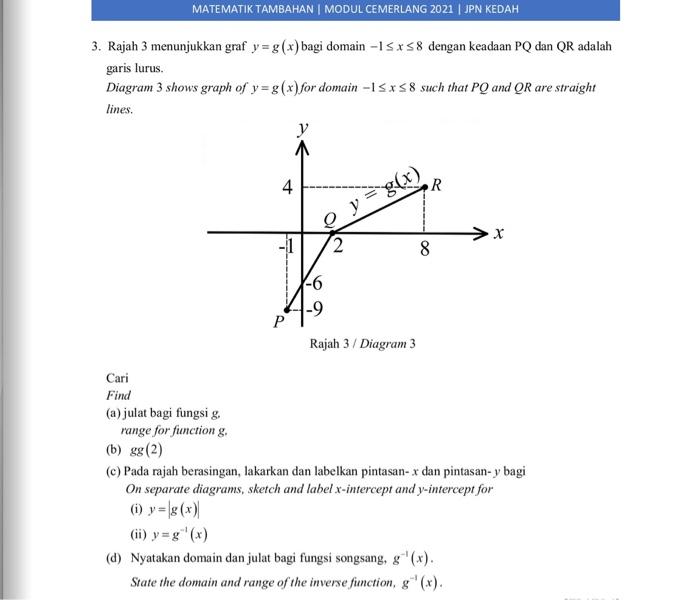 3. Rajah 3 menunjukkan graf y=g(x) bagi domain −1≤x≤8 | Chegg.com