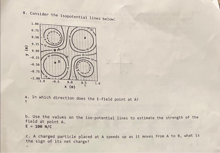 Solved 8. Consider the isopotential lines holow: a. In which | Chegg.com