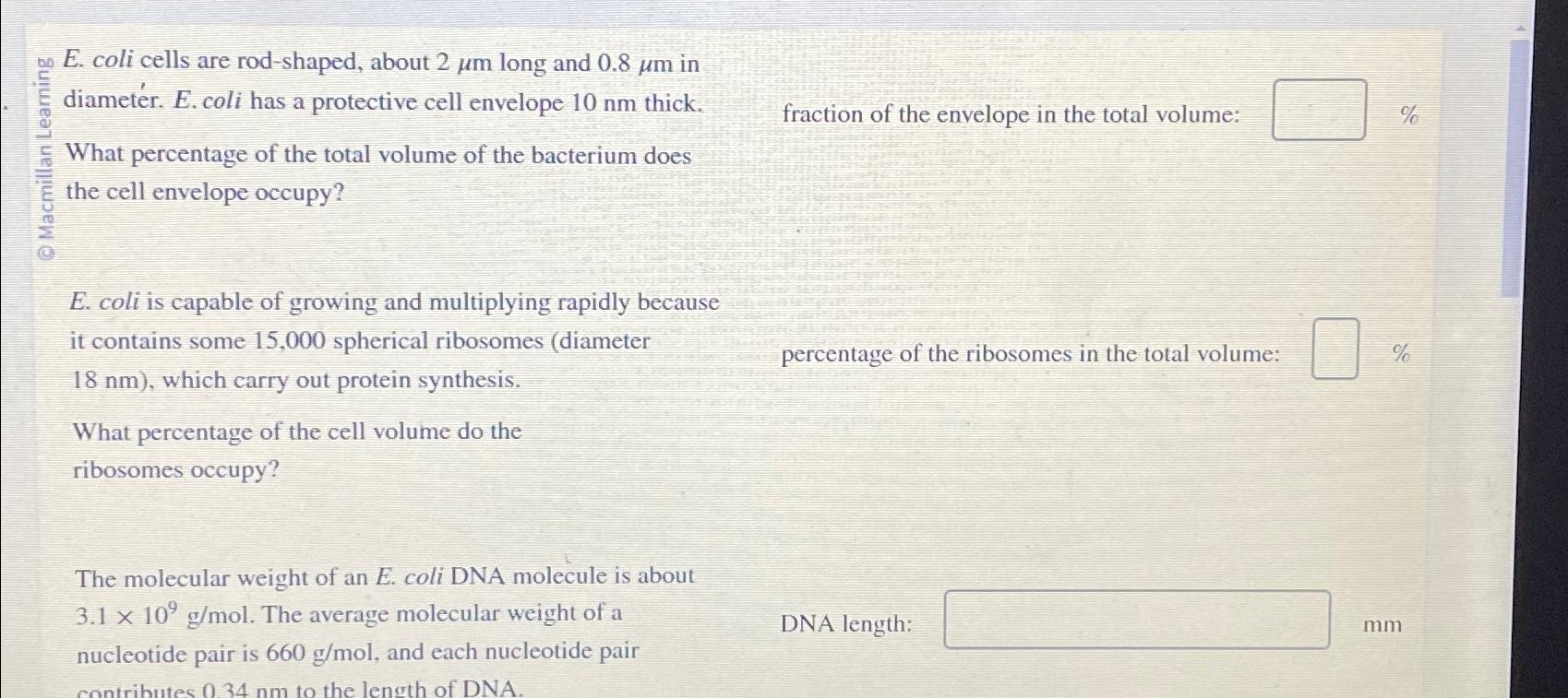 Solved ?n ﻿E. ﻿coli cells are rod-shaped, about 2μm ﻿long | Chegg.com