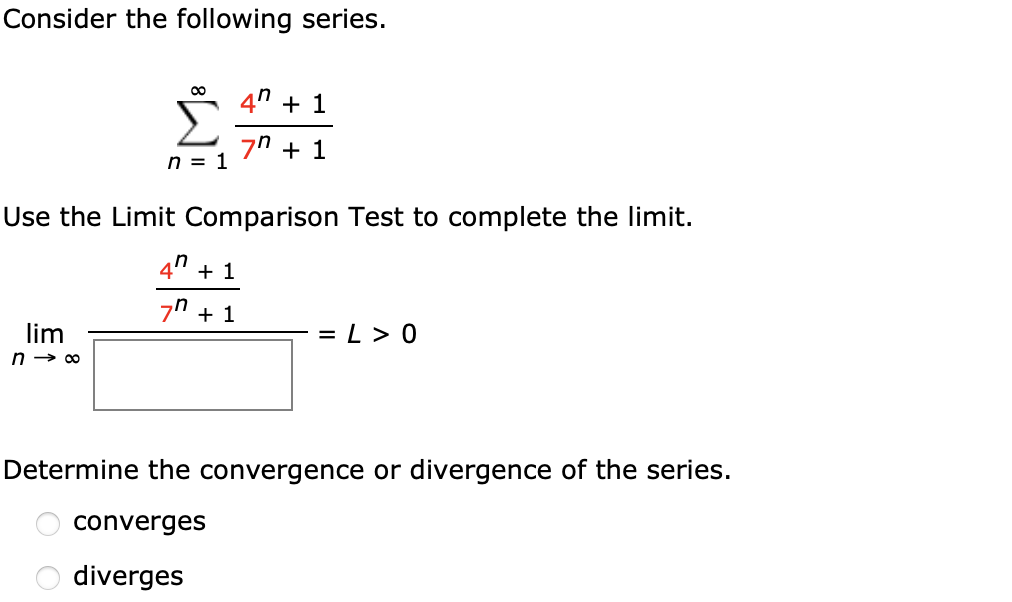 Solved Consider the following series.∑n=1∞4n+17n+1Use the | Chegg.com