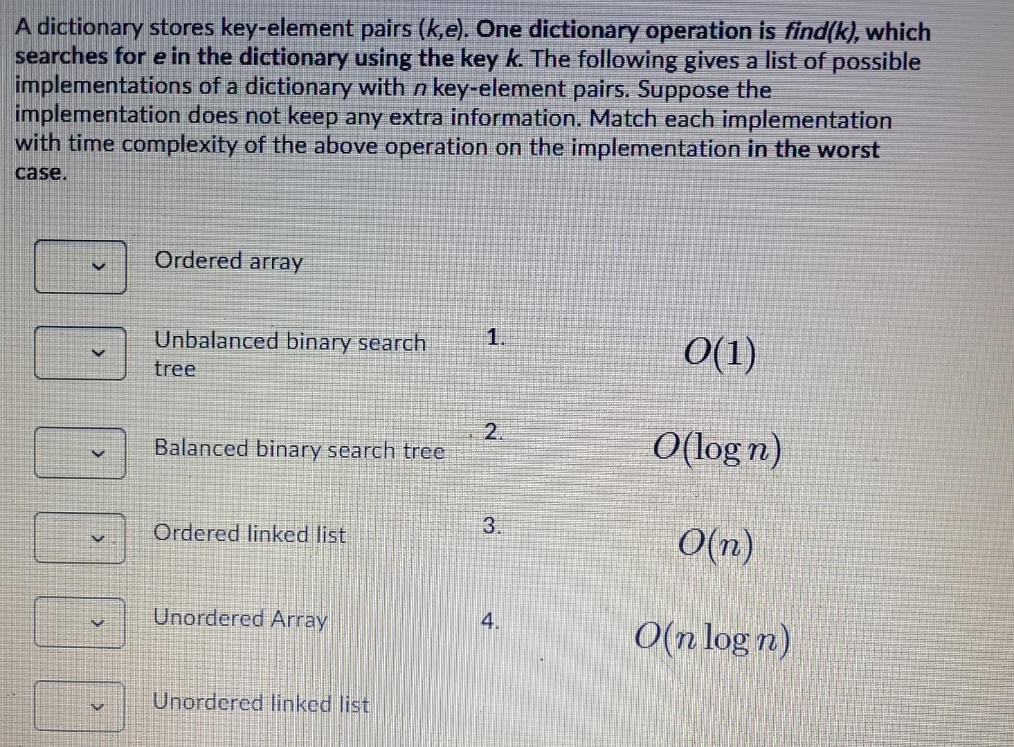 Solved A Dictionary Stores Key Element Pairs K E One