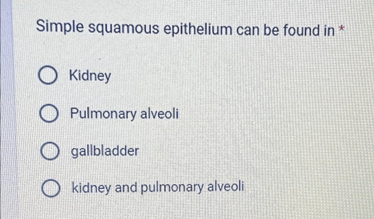 Solved Simple squamous epithelium can be found in | Chegg.com
