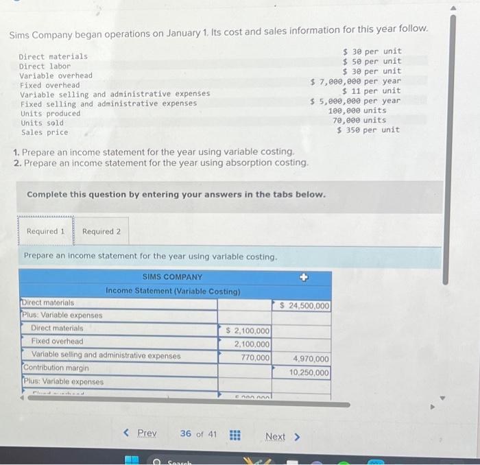 Solved Sims Company began operations on January 1 . Its cost | Chegg.com