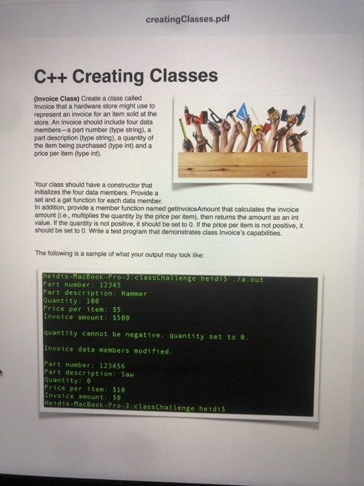 Solved creating Classes.pdf C++ Creating Classes (Invoice | Chegg.com