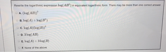 Solved Rewrite the logarithmic expression log(AB) in | Chegg.com