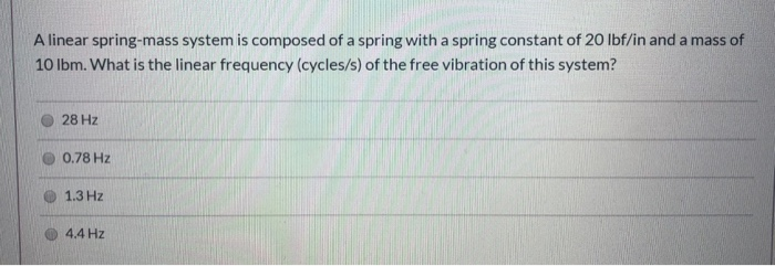 Solved A linear spring-mass system is composed of a spring | Chegg.com