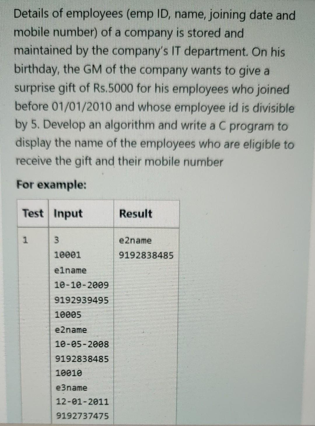 Solved Details of employees (emp ID, name, joining date and | Chegg.com