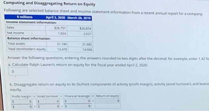 Solved Computing and Disaggregating Return on Equity | Chegg.com