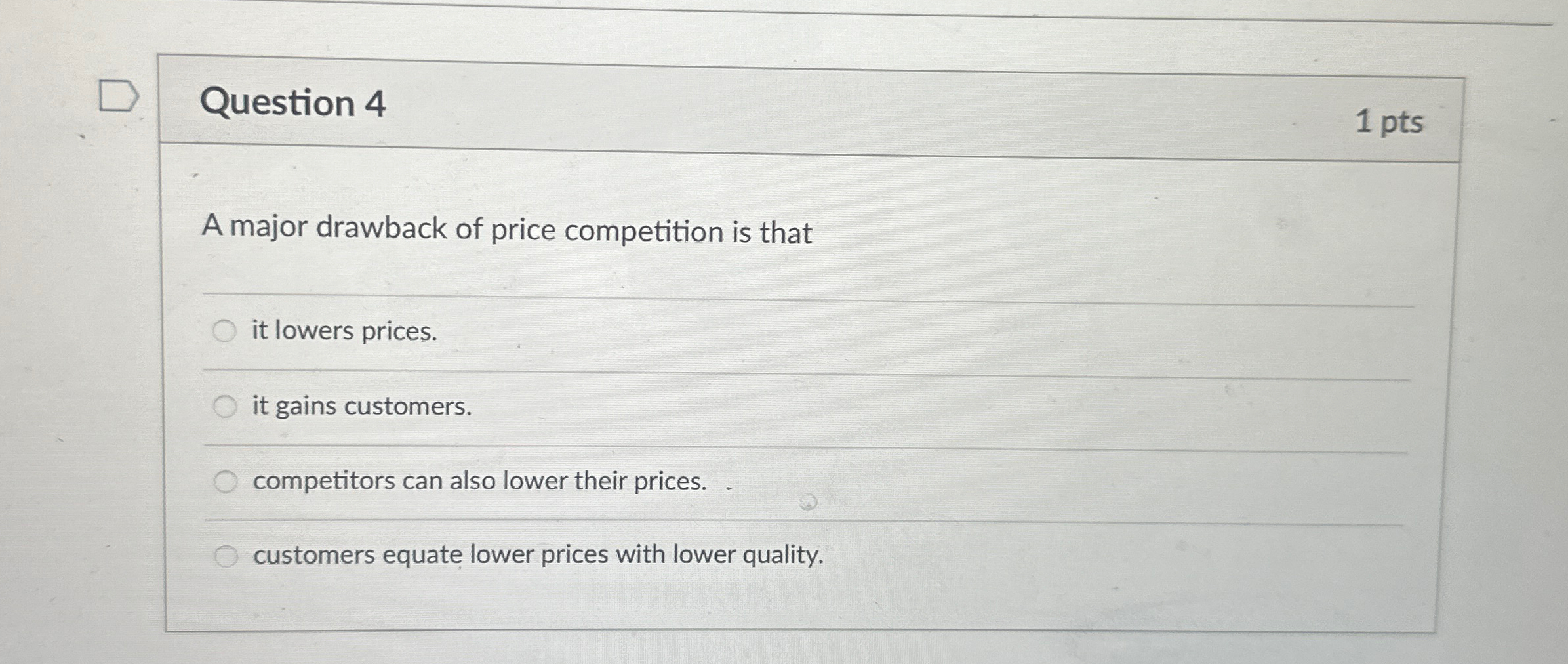 Solved Question 41 ﻿ptsA major drawback of price competition | Chegg.com
