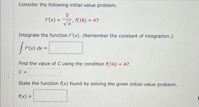 Solved Consider the following initial-value problem. f'(x) = | Chegg.com