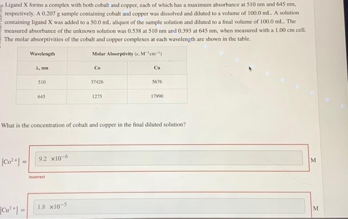 Solved Ligand X forms a complex with both cobalt and copper, | Chegg.com