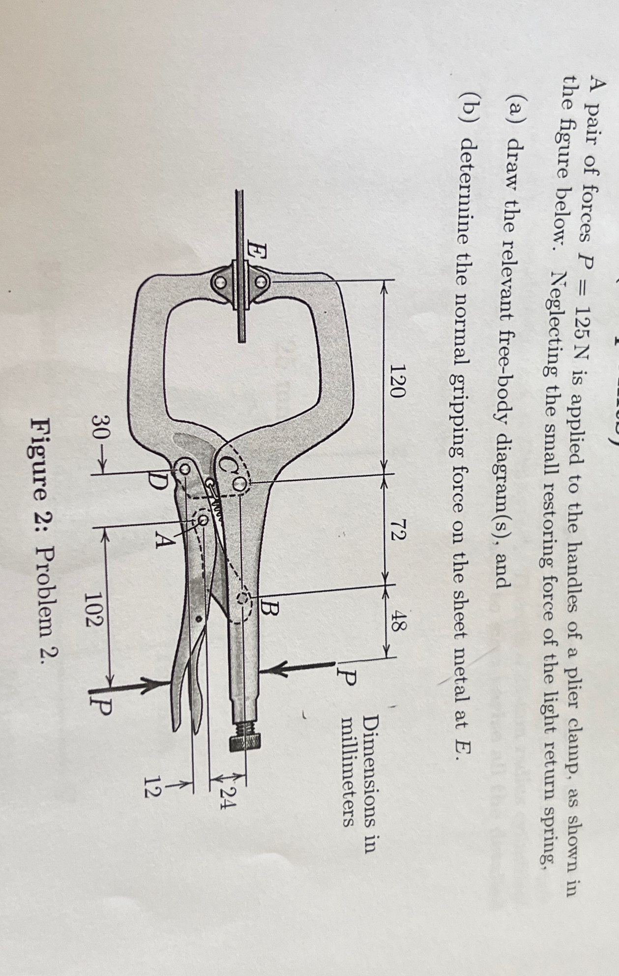 Solved A pair of forces P=125N ﻿is applied to the handles of | Chegg.com
