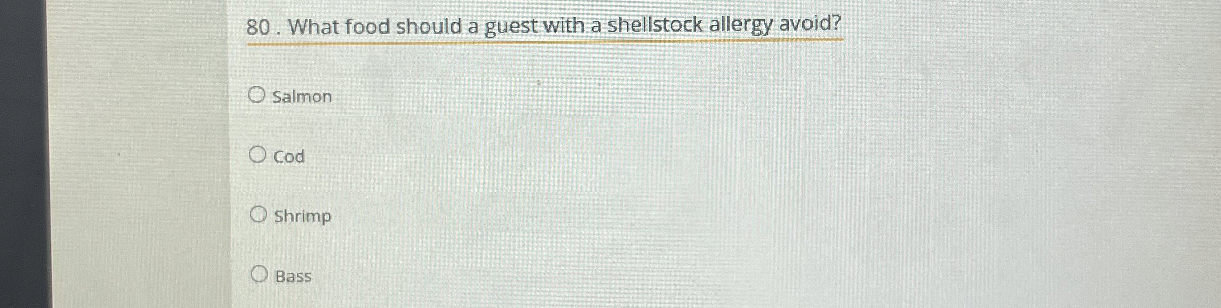 Solved What food should a guest with a shellstock allergy | Chegg.com