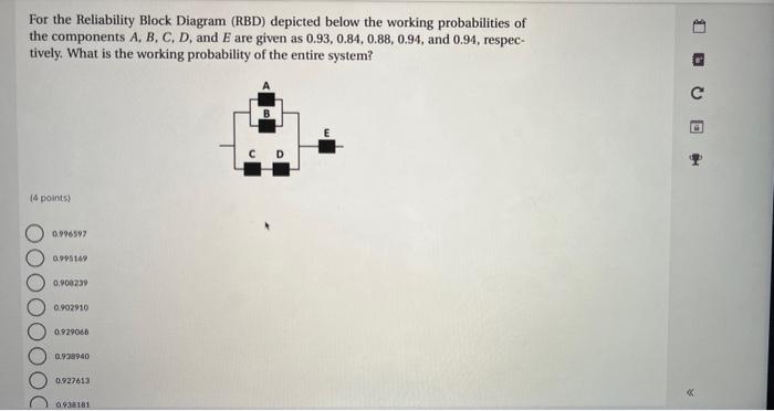 Solved For the Reliability Block Diagram (RBD) depicted | Chegg.com