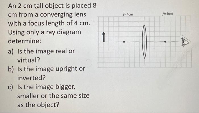 Solved f=4cm f=4cm 1 . An 2 cm tall object is placed 8 cm | Chegg.com