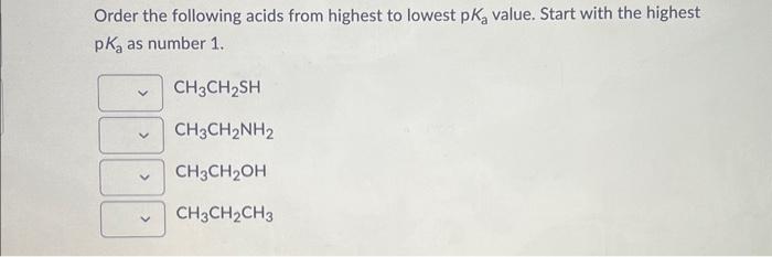 Solved Order the following acids from highest to lowest pKa | Chegg.com