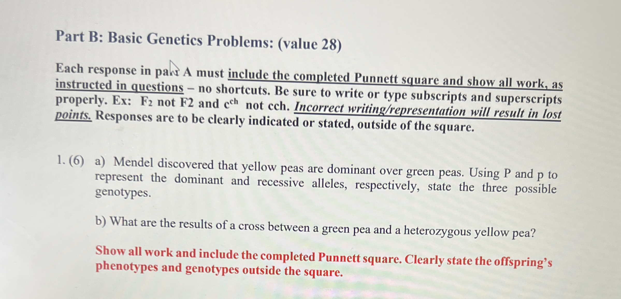 Solved Part B: Basic Genetics Problems: (value 28)Each | Chegg.com