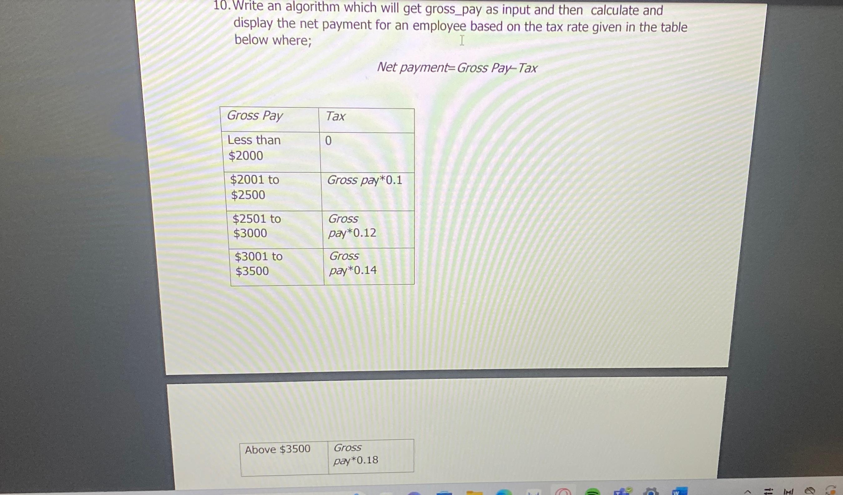 Solved 10.Write an algorithm which will get gross_pay as | Chegg.com