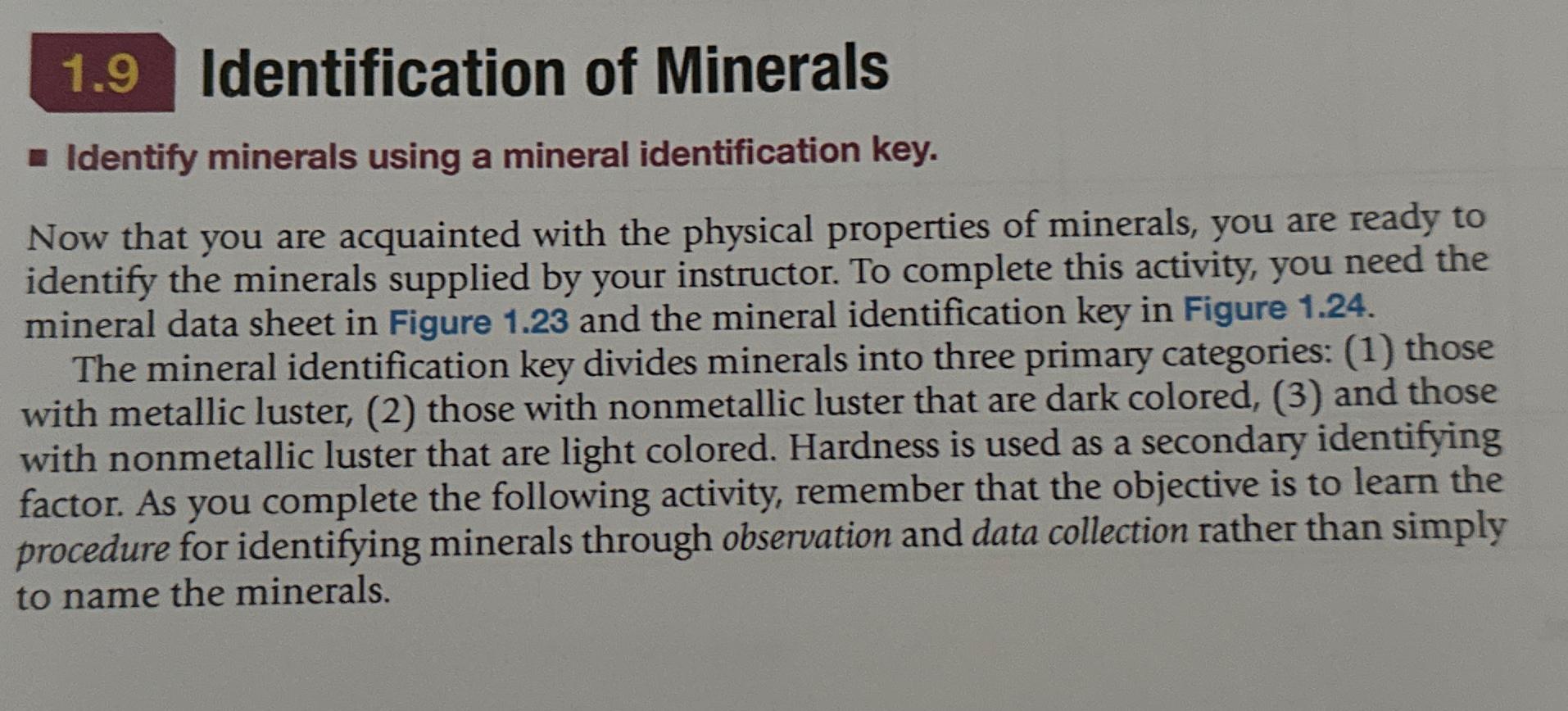 Solved Identification of MineralsIdentify minerals using a | Chegg.com