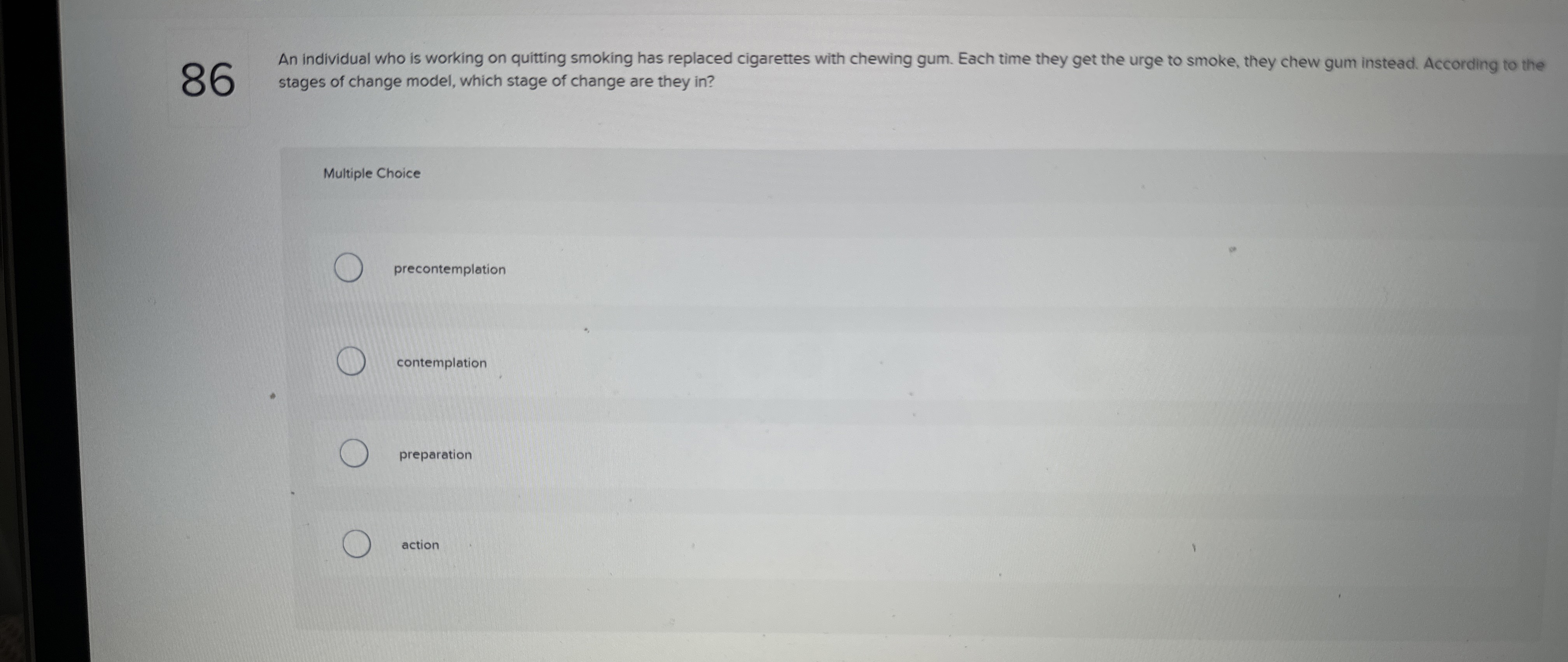 Solved 86An individual who is working on quitting smoking | Chegg.com